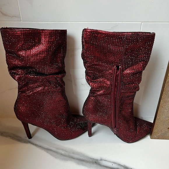 Thalia Sodi | Shoes | Wine Colored Rhinestone Booties Worn Once 3 Inch ...